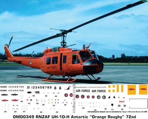 NEW! Old models Decals 0349 Bell UH-1 D/H Iroquois - RNZAF Antarctic "Orange Roughy" Scheme