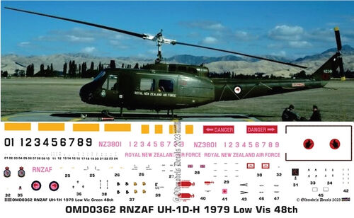 NEW! Old models Decals 0362 Bell UH-1 D/H Iroquois - RNZAF 1979 Low-Vis Scheme