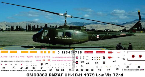 NEW! Old models Decals 0363 Bell UH-1 D/H Iroquois - RNZAF 1979 Low-Vis Scheme