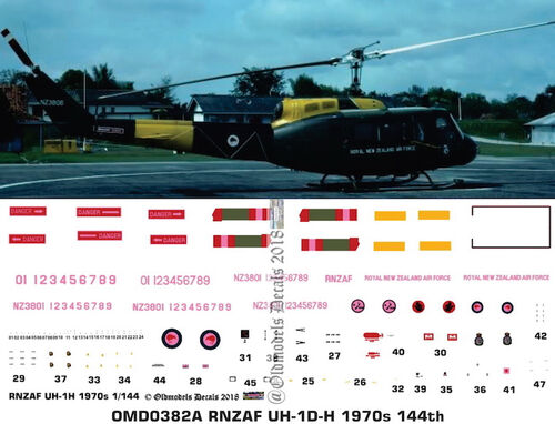 NEW! Old models Decals 0382A Bell UH-1 D/H Iroquois - RNZAF 1970s Scheme