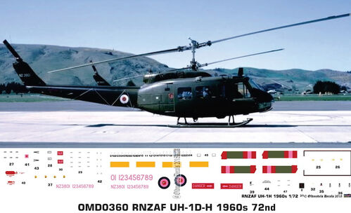 NEW! Old models Decals 0360 Bell UH-1 D/H Iroquois - RNZAF 1960s Scheme