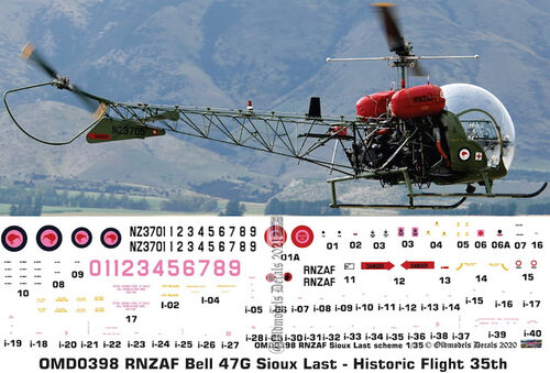 NEW! Old models Decals 0398 Bell 47 Sioux - Royal New Zealand Air Force Last Scheme