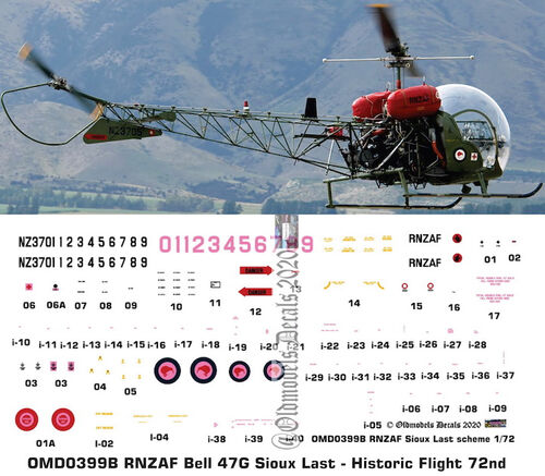 NEW! Old models Decals 0399B Bell 47 Sioux - Royal New Zealand Air Force Last Scheme