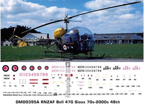 Old models Decals 0395A Bell 47 Sioux - Royal New Zealand Air Force 1970s-2000s Scheme