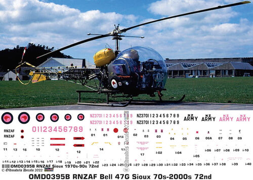 Old models Decals 0395B Bell 47 Sioux - Royal New Zealand Air Force 1970s-2000s Scheme