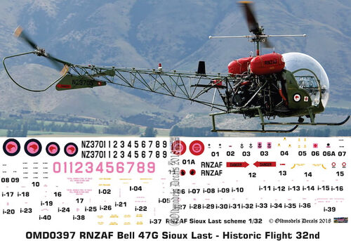 NEW! Old models Decals 0397 Bell 47 Sioux - Royal New Zealand Air Force Last Scheme