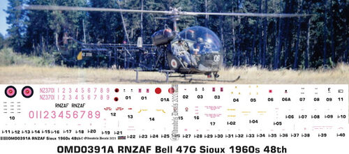 Old models Decals 0391A Bell 47 Sioux - Royal New Zealand Air Force 1960s Scheme