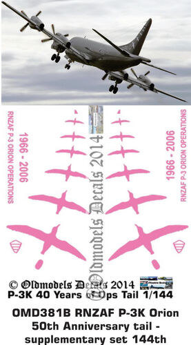 NEW! Old models Decals 0381B Lockheed P-3 K Orion - RNZAF 40 Years Anniversary Tail