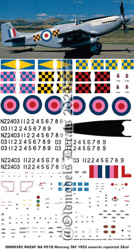 Old models Decals 0385 P-51 D Mustang - RNZAF / TAF 1953 Scheme Onwards Repainted