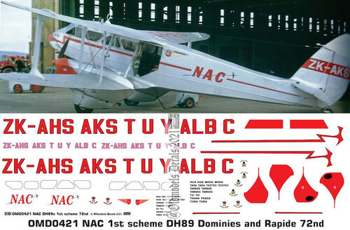 Old models Decals 0421 de Havilland DH.89 Dominies & Rapide - National Airways Corporation (NAC) 1st Scheme