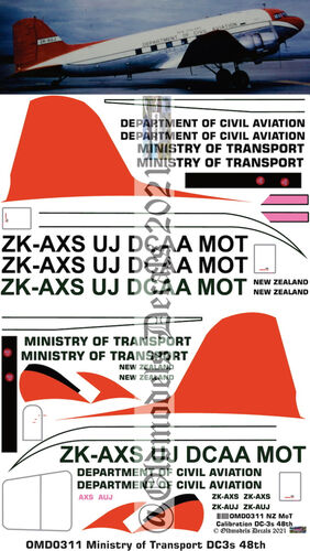 Old models Decals 0311 Douglas DC3 - New Zealand Ministry of Transport