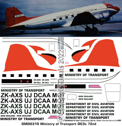 Old models Decals 0310 Douglas DC3 - New Zealand Ministry of Transport