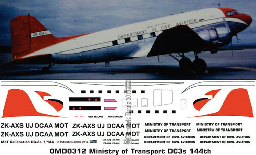 Old models Decals 0312 Douglas DC3 - New Zealand Ministry of Transport