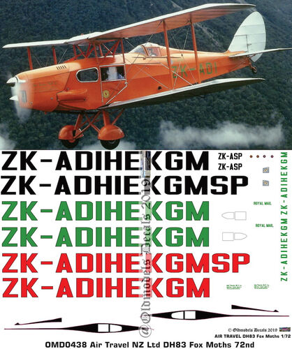 Old models Decals 0438 de Havilland DH.83 Fox Moth - Air Travel NZ Ltd