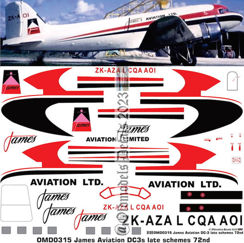 Old models Decals 0315 Douglas DC3 - James Aviation Late Schemes