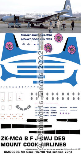 Old models Decals 0296 Avro 748 - Mount Cook Airlines 1st Scheme