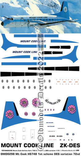Old models Decals 0298 Avro 748 - Mount Cook Airlines 1st Scheme DES Variation