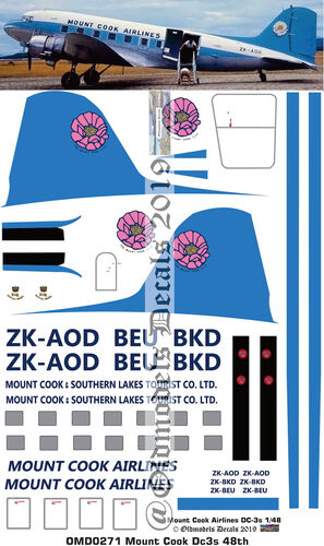 Old models Decals 0271 Douglas DC3 - Mount Cook Airlines