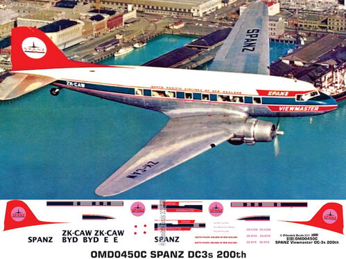 Old models Decals 0450C Douglas DC3 - South Pacific Airlines of New Zealand (SPANZ)