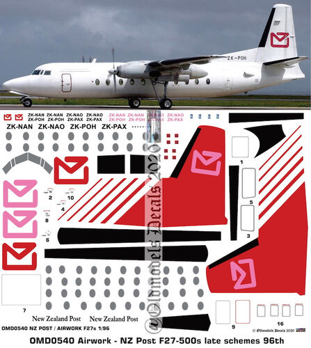 Old models Decals 0540 Fokker F27-200 - New Zealand Post / Airwork Later Scheme