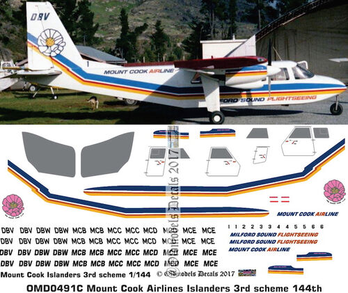 Old models Decals 0491C BN-2 Islander - Mount Cook Airlines 3rd Scheme