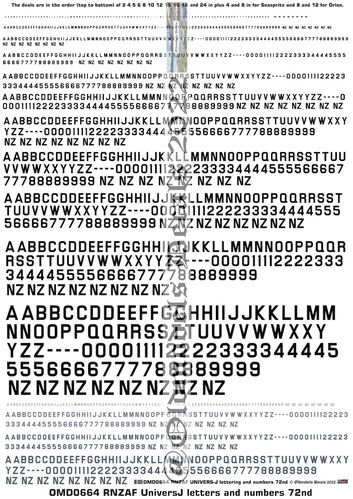 Old models Decals 0664 RNZAF UniversJ Letters and Numbers