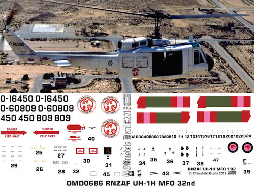 NEW! Old models Decals 0686 Bell UH-1 D/H Iroquois - RNZAF MFO Scheme