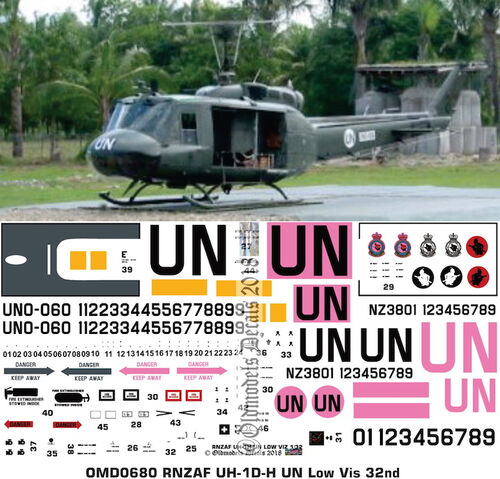 NEW! Old models Decals 0680 Bell UH-1 D/H Iroquois - RNZAF UN Low-Vis Scheme