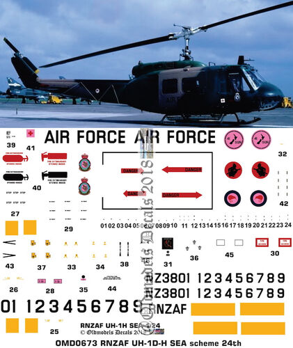 NEW! Old models Decals 0673 Bell UH-1 D/H Iroquois - RNZAF SEA Scheme