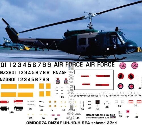 NEW! Old models Decals 0674 Bell UH-1 D/H Iroquois - RNZAF SEA Scheme