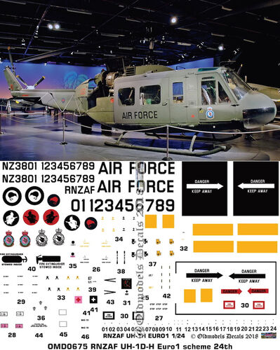 NEW! Old models Decals 0675 Bell UH-1 D/H Iroquois - RNZAF Euro1 Scheme