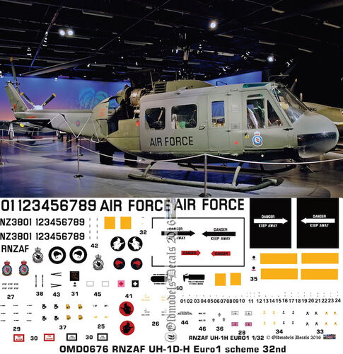 NEW! Old models Decals 0676 Bell UH-1 D/H Iroquois - RNZAF Euro1 Scheme