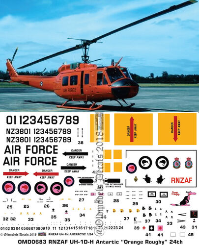 NEW! Old models Decals 0683 Bell UH-1 D/H Iroquois - RNZAF Antarctic "Orange Roughy" Scheme