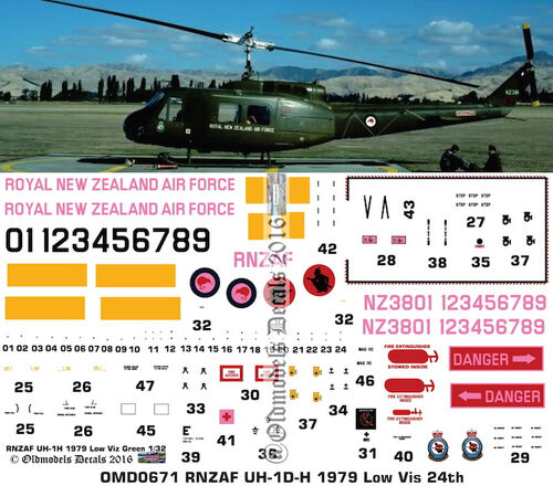 NEW! Old models Decals 0671 Bell UH-1 D/H Iroquois - RNZAF 1979 Scheme