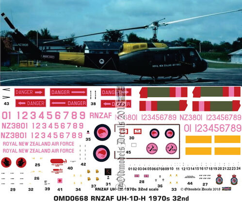 NEW! Old models Decals 0668 Bell UH-1 D/H Iroquois - RNZAF 1970s Scheme