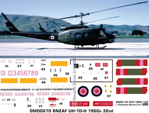NEW! Old models Decals 0670 Bell UH-1 D/H Iroquois - RNZAF 1960s Scheme