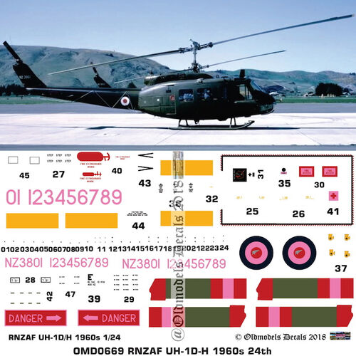 NEW! Old models Decals 0669 Bell UH-1 D/H Iroquois - RNZAF 1960s Scheme