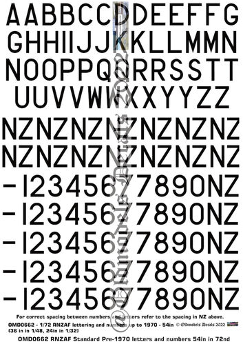 Old models Decals 0662 RNZAF Pre-1970 Letters & Numbers - 54in