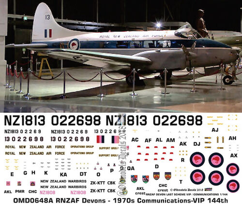 NEW! Old models Decals 0648A de Havilland Devon - RNZAF 1970s VIP Communications Scheme