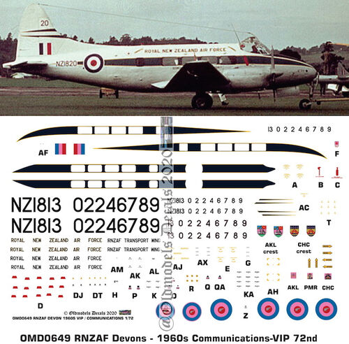 NEW! Old models Decals 0649 de Havilland Devon - RNZAF 1960s VIP Communications Scheme
