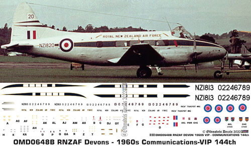 NEW! Old models Decals 0648B de Havilland Devon - RNZAF 1960s VIP Communications Scheme