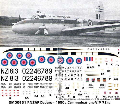 NEW! Old models Decals 0651 de Havilland Devon - RNZAF 1950s VIP Communications Scheme