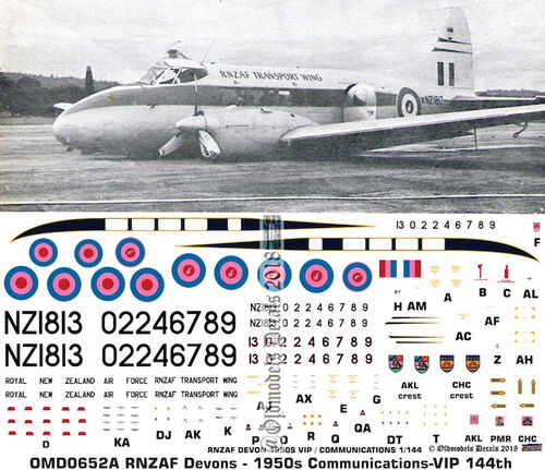NEW! Old models Decals 0652A de Havilland Devon - RNZAF 1950s VIP Communications Scheme
