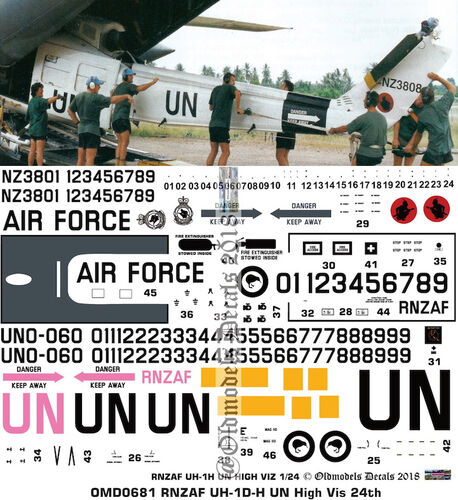 NEW! Old models Decals 0681 Bell UH-1 D/H Iroquois - RNZAF UN High-Vis Scheme