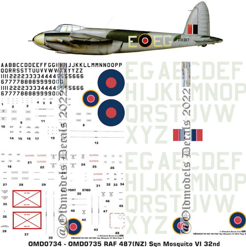 Old models Decals 0734-OMD-0735 de Havilland Mosquito VI - RAF 487 (NZ) Sqn