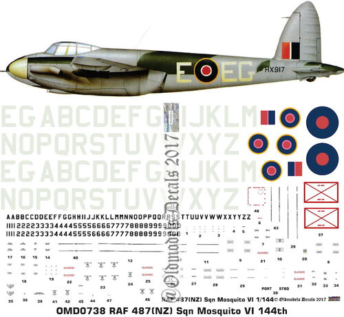 Old models Decals 0738 de Havilland Mosquito VI - RAF 487 (NZ) Sqn