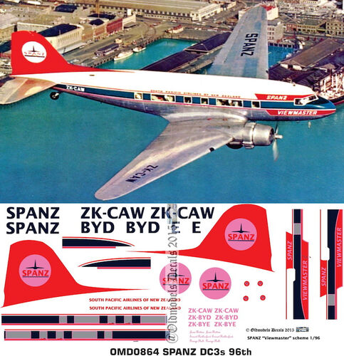 Old models Decals 0864 Douglas DC3 - South Pacific Airlines of New Zealand (SPANZ)