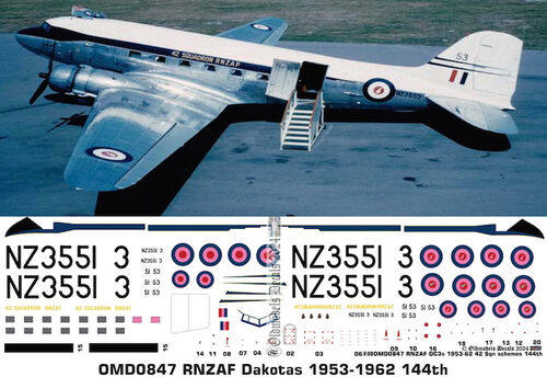 Old models Decals 0847 Douglas DC-3 Dakota - Royal New Zealand Air Force 1953-1962 Scheme