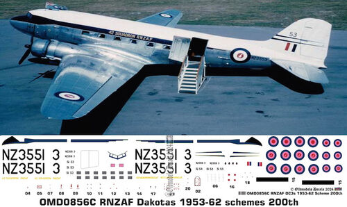 Old models Decals 0856C Douglas DC-3 Dakota - Royal New Zealand Air Force 1953-1962 Scheme