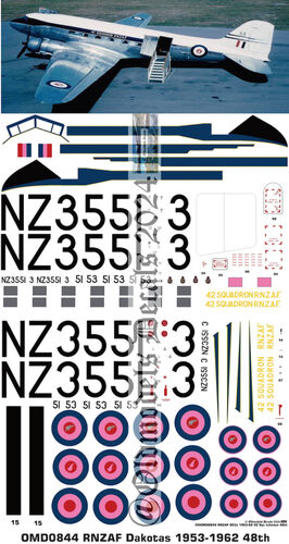 Old models Decals 0844 Douglas DC-3 Dakota - Royal New Zealand Air Force 1953-1962 Scheme